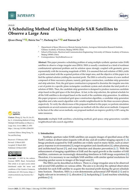 Pdf A Scheduling Method Of Using Multiple Sar Satellites To Observe A Large Area
