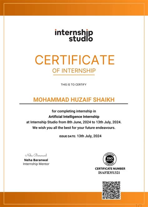 Huzaif Shaikh On Linkedin Internship Artificialintelligence Ai