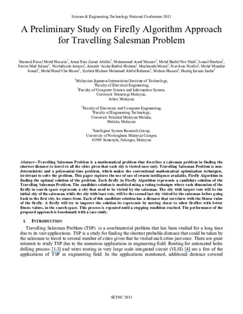 Pdf A Preliminary Study On Firefly Algorithm Approach For Travelling