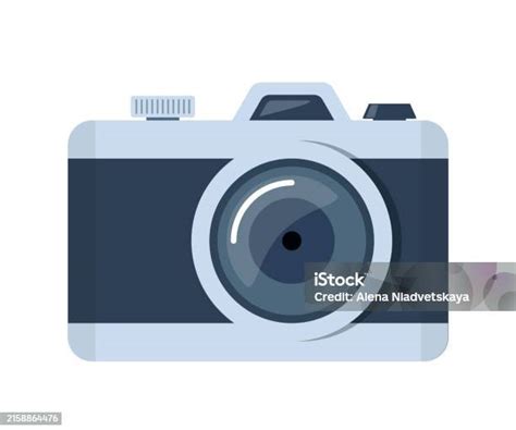 사진 카메라 렌즈가 달린 필름 사진 카메라 클래식한 레트로 스타일의 디지털 캠 사진 장비 사진 취미를 위한 오래된 아날로그 장치 아이콘입니다 벡터 겉창에 대한 스톡 벡터