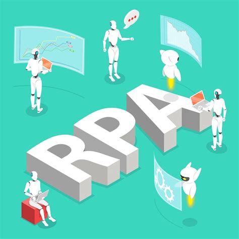 로봇 프로세스 자동화 Rpa Ai 인공 지능 기계 학습의 등각 투영 평면 벡터 개념 프리미엄 벡터