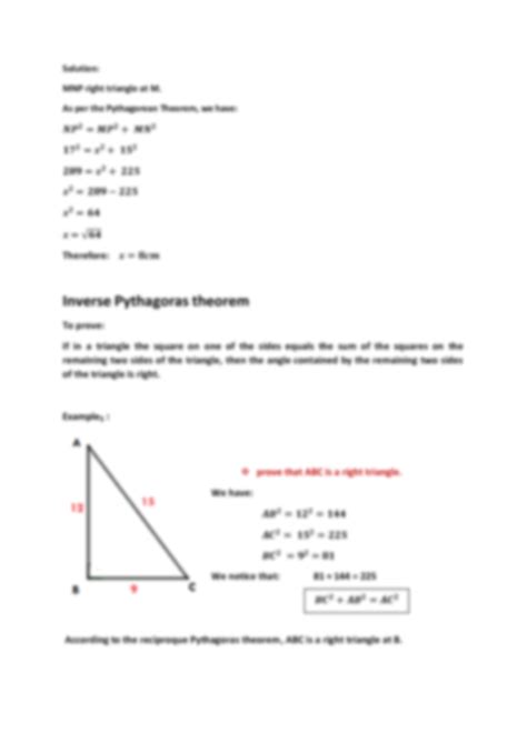 SOLUTION The Pythagorean Theorem Studypool