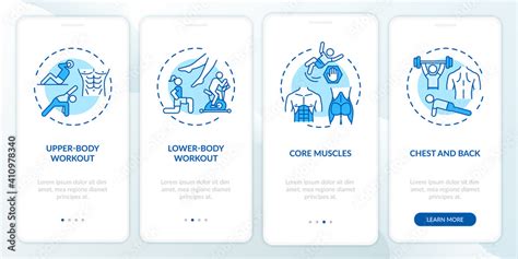 Physical Training Types Onboarding Mobile App Page Screen With Concepts