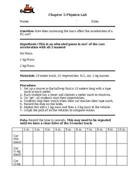 Acceleration Of An RC Car By Professor V Physics Lesson Plans TPT