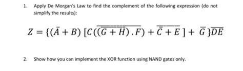 solved apply de morgan s law to find the complement of the