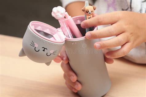 女学生用可爱的铅笔盒笔 教育和文具物品 回到学校 库存照片 图片 包括有 学生 了解 330888154