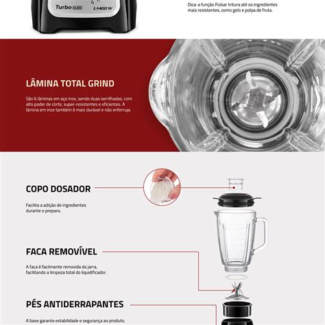 Liquidificador Mondial Turbo Glass L 1400 Gi Casas Bahia