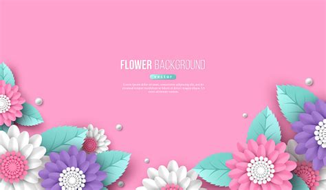 종이 가로 배너 핑크 흰색 보라색 색상에서 3d 꽃을 잘라 텍스트에 대 한 장소입니다 휴가 디자인 벡터 일러스트 레이 션에 대 한 장식 요소입니다 3차원 형태에 대한 스톡