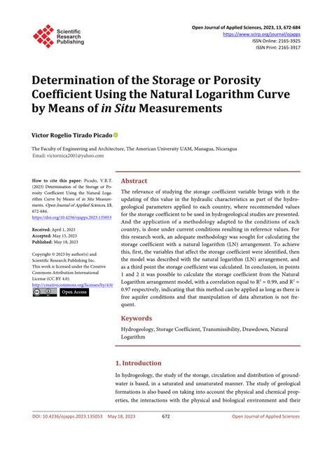 Pdf Determination Of The Storage Or Porosity Coefficient Using The Natural Logarithm Curve By