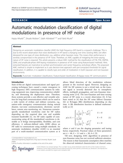 Pdf Automatic Modulation Classification Of Digital Modulations In