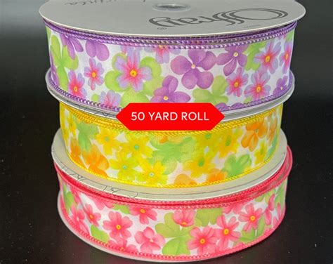 50 Yards Spring Floral Wire Edge Ribbon Floral Wired Ribbon Ribbon For Wreaths Garden Ribbon