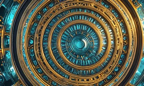 Complex Circular Pattern Blue And Gold Metallic Rings And Lines Creating Mesmerizing Visual