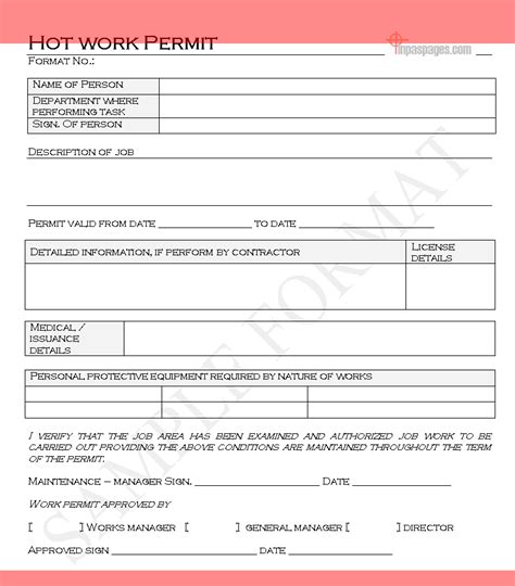 Printable Hot Work Permit Template Word Printable Tem