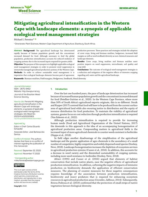 Pdf Mitigating Agricultural Intensification In The Western Cape With