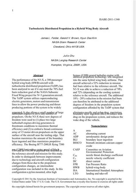 Pdf Nasa Turboelectric Distributed Propulsion In A Hybrid Wing Body