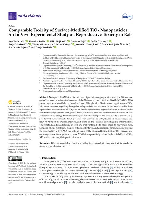 Pdf Comparable Toxicity Of Surface Modified Tio2 Nanoparticles An In