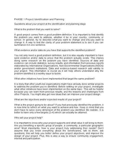 Phase 1 Project Identification And Planning Pdf Target Audience