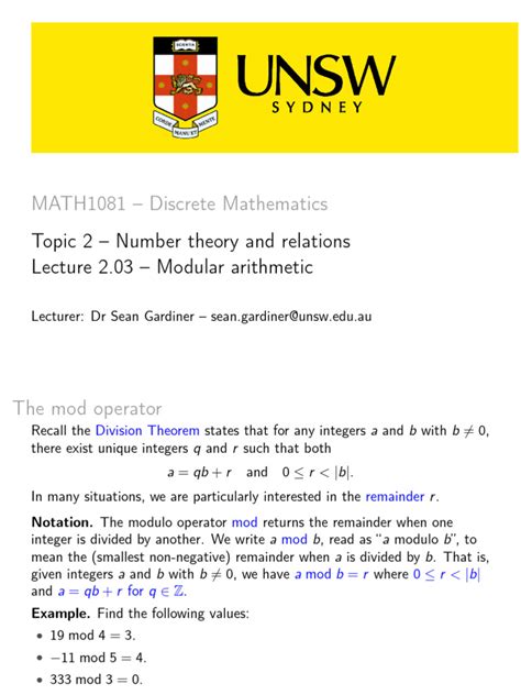 Handout 2 03 Modular Arithmetic Pdf Mathematics Number Theory