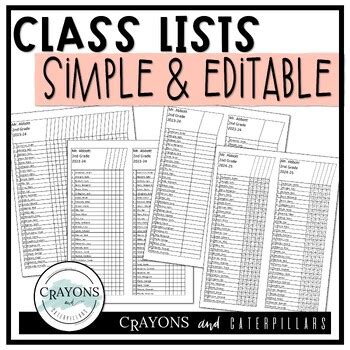 Simple Editable Babe Lists Class List Template By Crayons And Caterpillars