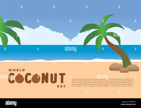 World Coconut Day Background Banner Poster With Coconut Tree On Beach