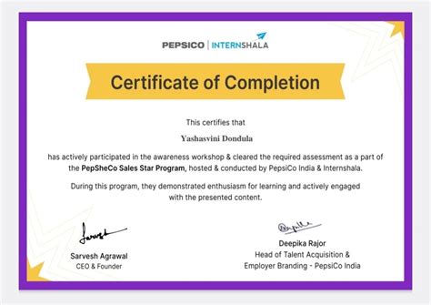 Yashasvini Dondula On Linkedin Pepsico Salesstar Internshala
