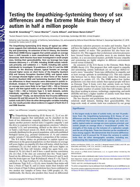 Pdf Testing The Empathizing Systemizing Theory Of Sex Differences And