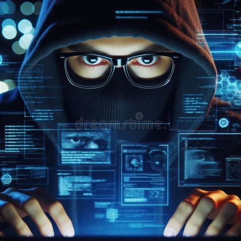Hacking Concept Hacker Eyes In Glasses At Screen Stock Image Image