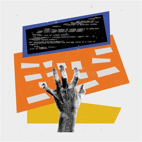 Vector Illustration Contemporary Art Collage Male Hand Fast Typing On Keyboard Developing