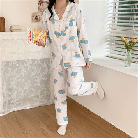 Badu Bg Костюм за дрехи от чиста памучна марля Комплект пижами за бременни жени Памук лято есен