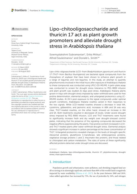 Pdf Lipo Chitooligosaccharide And Thuricin 17 Act As Plant Growth