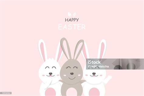 행복 한 부활절 카드 최소한의 장식 파스텔 토끼와 친구 귀여운 만화 캐릭터 인사말 포스터 초대 벡터 일러스트 레이 션 가리기에 대한 스톡 벡터 아트 및 기타 이미지 Istock