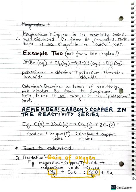 Solution Edexcel Igcse Chemistry 4ch1 Chapter 14 Reactivity Series Handwritten Notes