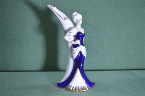 Купить Статуэтка фигурка фарфоровая карандашница «Дама в синем платье Фарфор Азия в