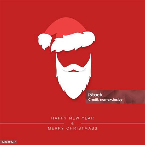 붉은 배경에 고립 된 콧수염과 모자 실루엣을 가진 산타 클로스 수염 휴일 인사말 카드 디자인 요소 벡터 일러스트레이션 12월에 대한 스톡 벡터 아트 및 기타 이미지 Istock