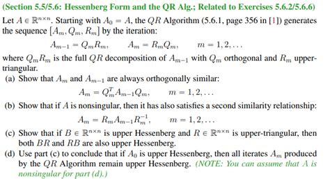 Section 5556 Hessenberg Form And The Qr Alg