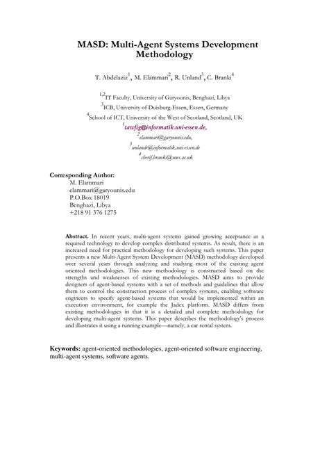 PDF MASD Multi Agent Systems Development Methodology