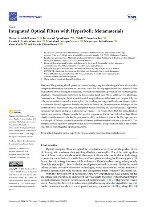 Pdf Integrated Optical Filters With Hyperbolic Metamaterials
