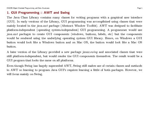 Cse205 Final Exam Notes Gui Programming With Awt And Swing Studocu