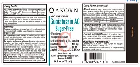Dailymed Guaiatussin Ac Sugar Free Guaifenesin And Codeine Phosphate Liquid