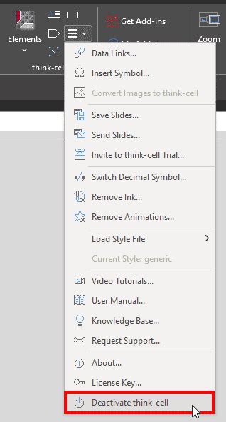 Deactivate Think Cell