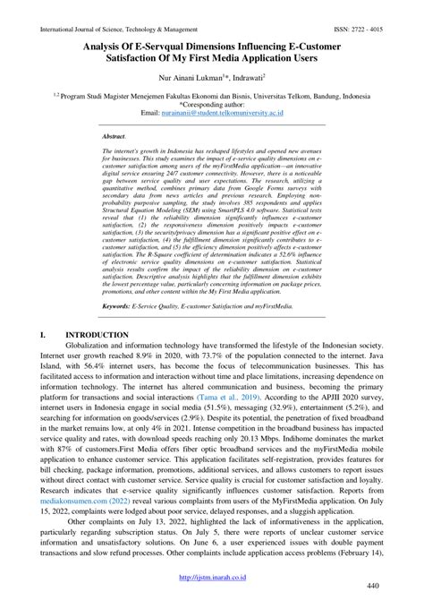 Pdf Analysis Of E Servqual Dimensions Influencing E Customer Satisfaction Of My First Media
