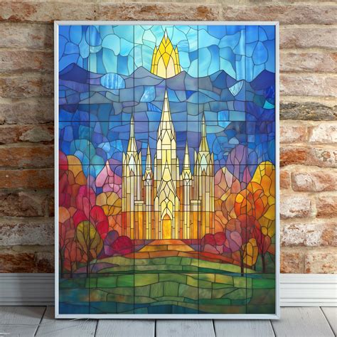 Lds Temple Stained Glass Art Print Mormon Temple Digital Download Etsy