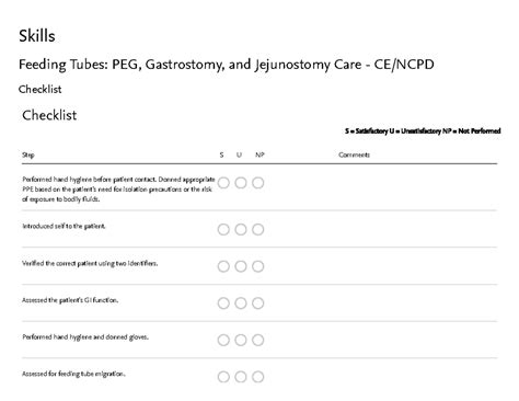 Feeding Tube Care Checklist Peg Gastrostomy Jejunostomy Skills Studocu