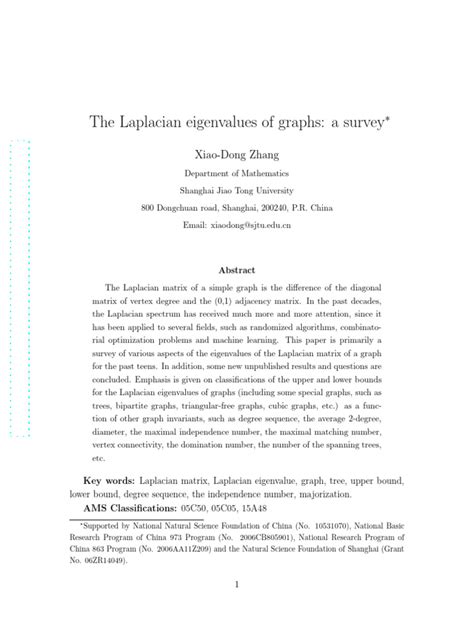 The Laplacian Eigenvalues Of Graphs A Survey Pdf Mathematical Relations Graph Theory