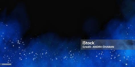 환상적인 연기 배경입니다 반짝이는 별과 작은 입자가 있는 푸른 마법의 연기 빛나는 입자가 있는 안개 별가루가 있는 여러 가지 빛깔의 증기 벡터 일러스트 레이 션입니다 검은