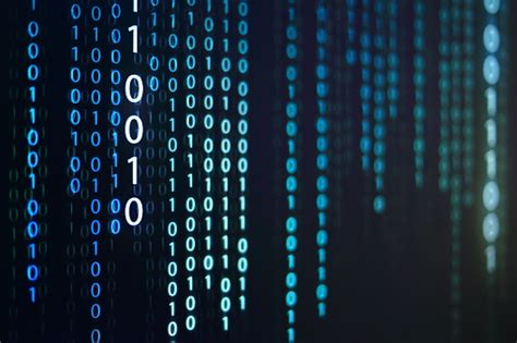 컴퓨터 데이터 매트릭스입니다 수직 디지털 2 진 코드 모션을 아래로 이동입니다 파란 최대 빛 및 텍스트 아래로 흐르는 제로 여러 레이어 코딩 검은색 공간입니다 0에 대한