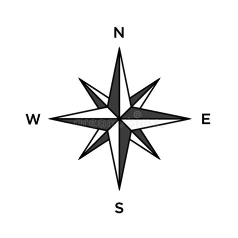 Eight Pointed Compass Rose With Cardinal Directions Labeled N E S And W Features Stock
