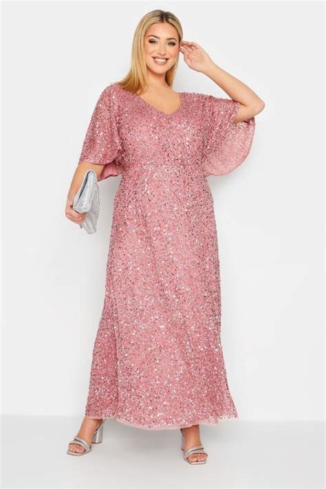 Luxe Plus Size Dark Pink Sequin Hand Embellished Maxi Dress Yours