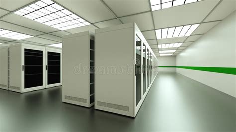 Large Server Room Interior In Datacenter Web Network And Internet