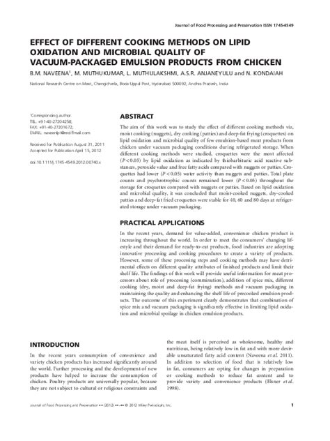 Pdf Effect Of Different Cooking Methods On Lipid Oxidation And